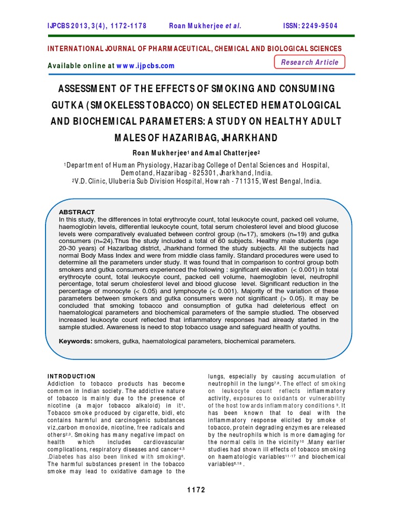 Assessment of The Effects of Smoking and Consuming Gutka (Smokeless ...