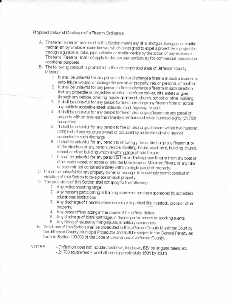 Jefferson County Proposed Unlawful Firearm Discharge Ordinance | PDF ...