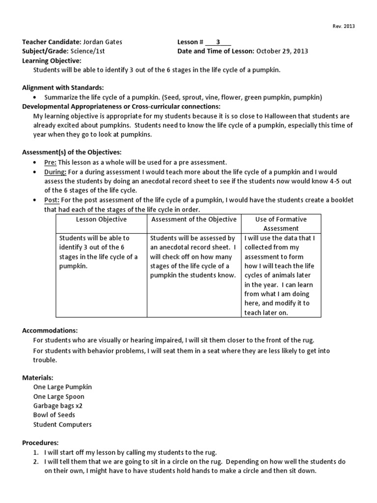 Lesson Plan 3 Pumpkins | PDF | Pumpkin | Life Cycle Assessment