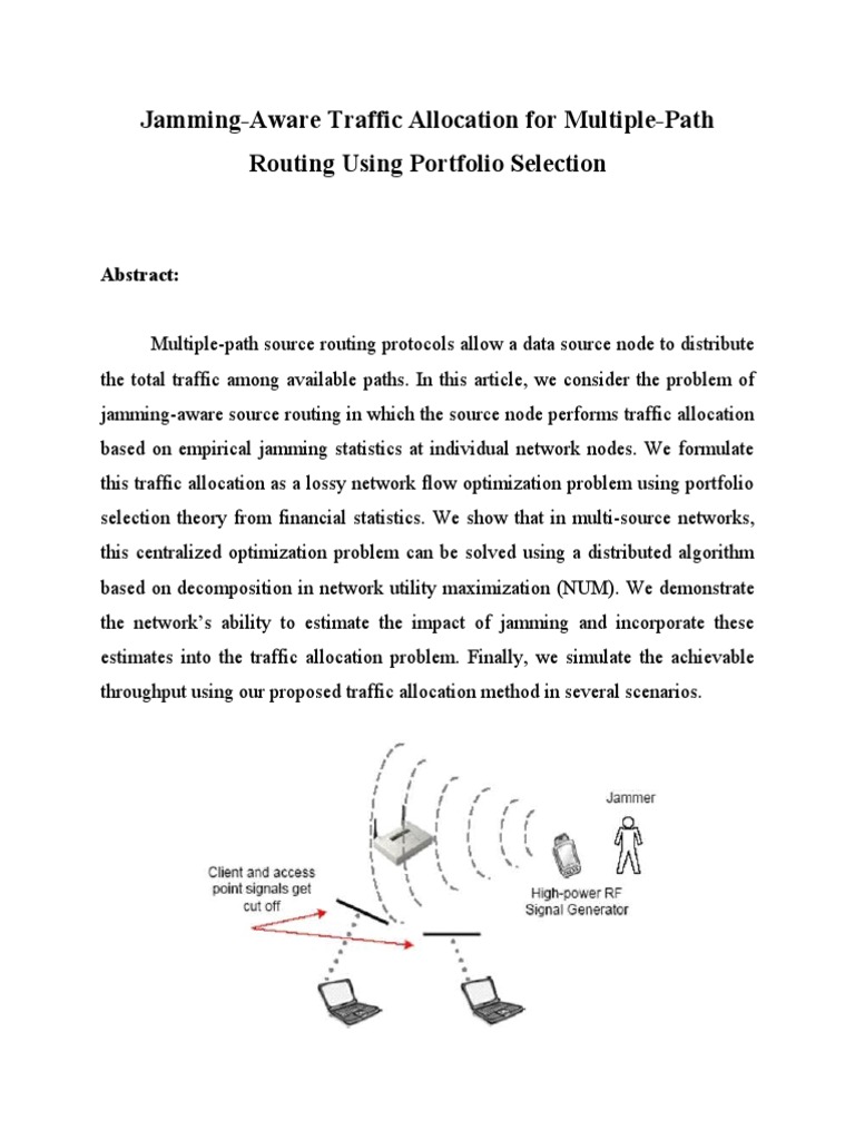 Jamming Aware Traffic Allocation For Multiple Path Routing Using Portfolio Selection PDF | PDF ...