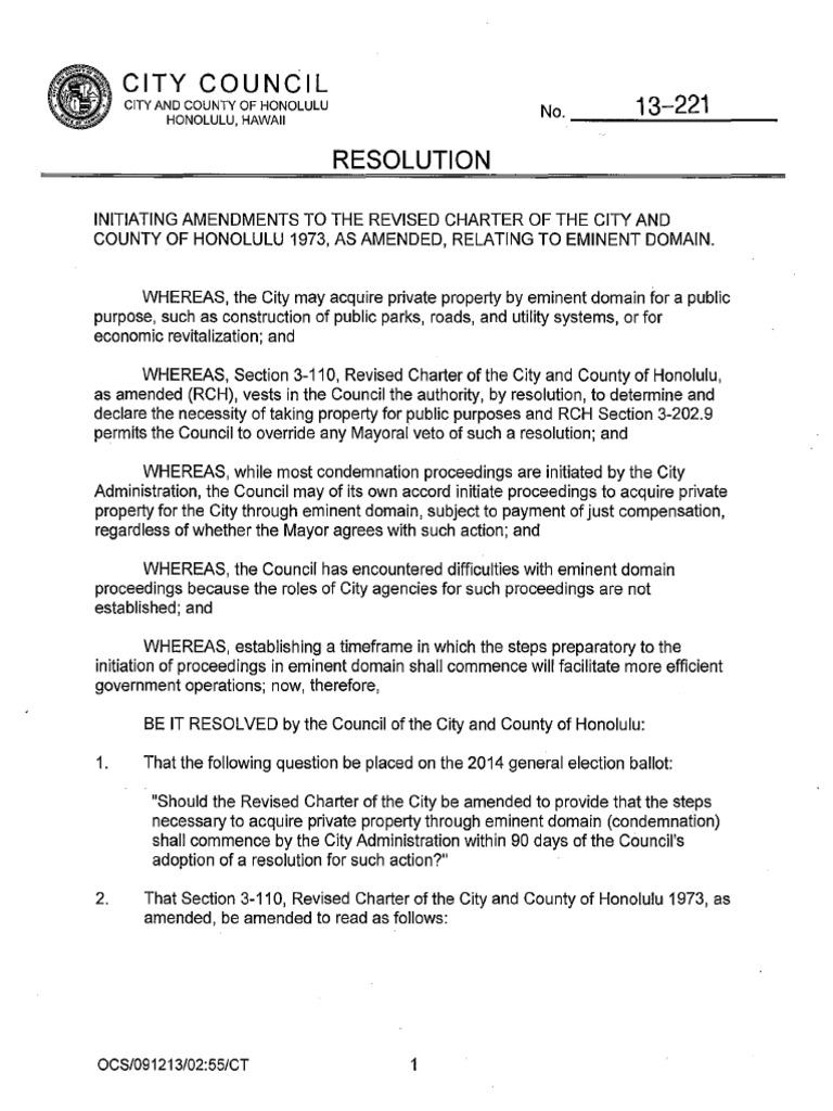 Resolution No. 13-221 (City and County of Honolulu Sep. 16, 2013) | PDF ...