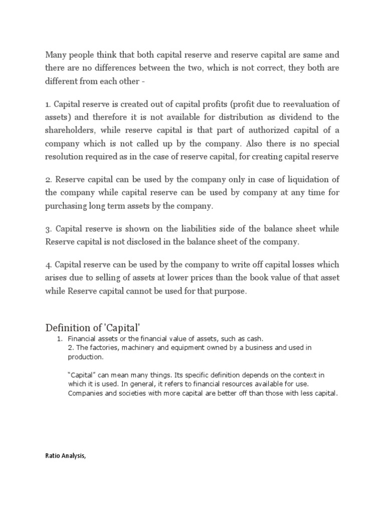 Distinguishing Capital Reserve and Reserve Capital | PDF