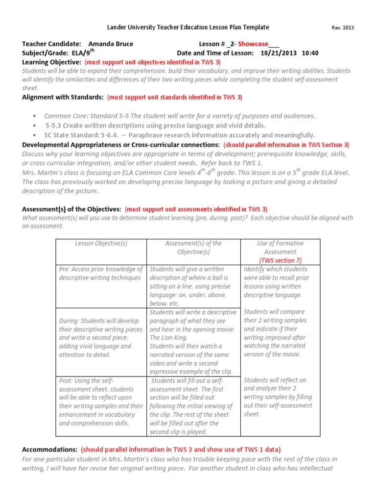 Descriptive Writing Lesson Plan for 5th Grade | PDF | Lesson Plan ...