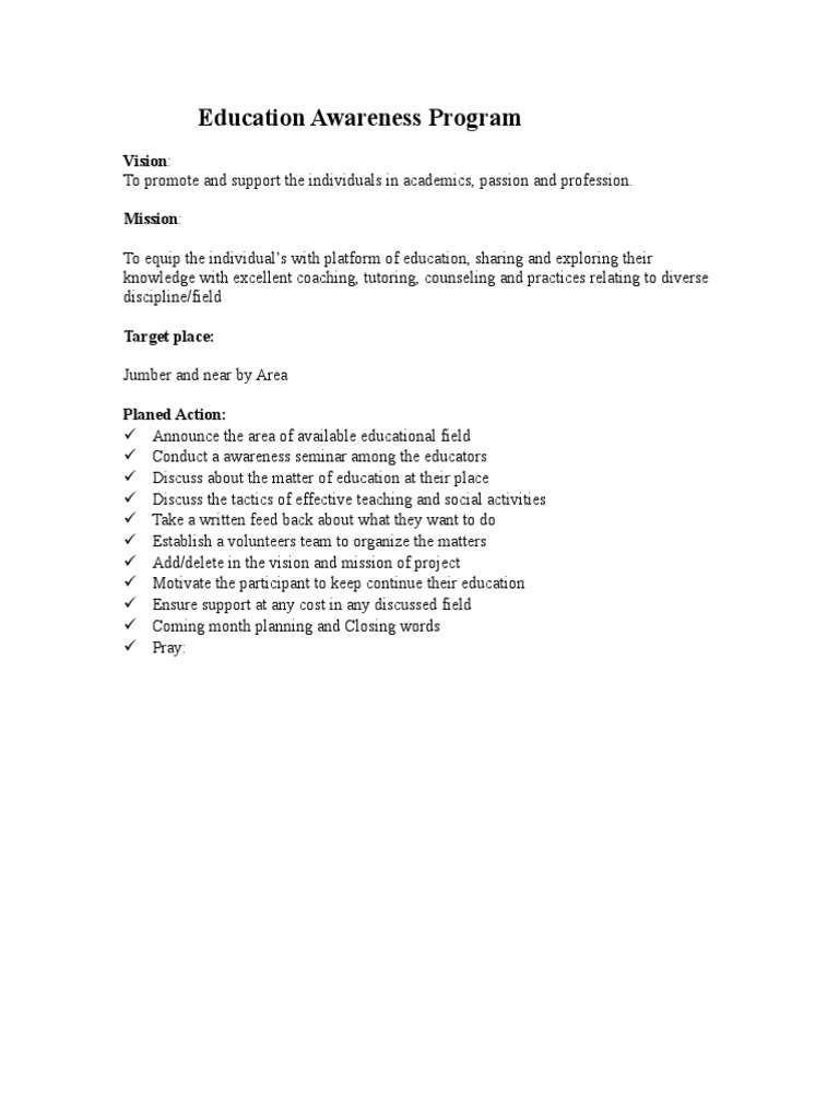 Education Awareness Program: Vision | PDF