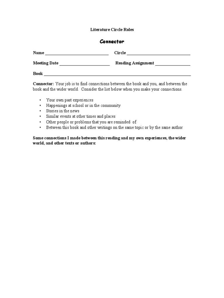 Literature Circle Connector Role Guide | PDF