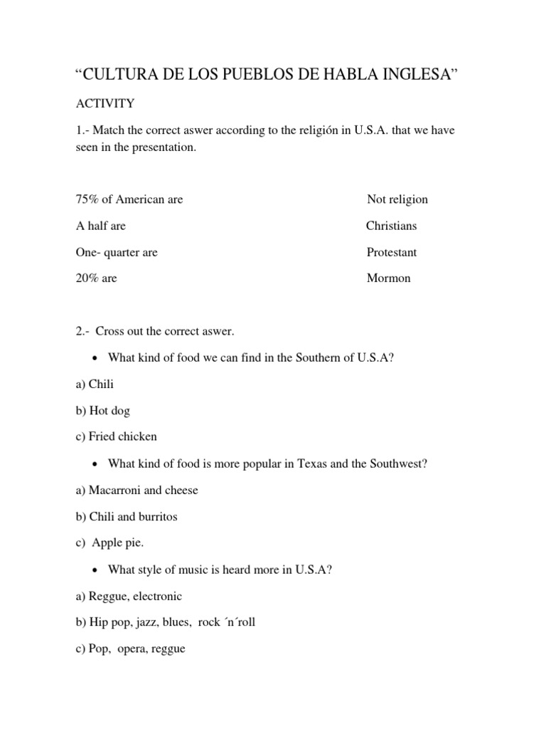 Cultura de Los Pueblos de Habla Inglesa | PDF