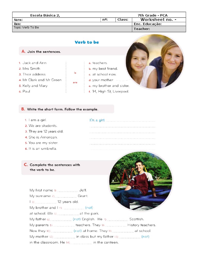 7th Grade Verb To Be Worksheet | PDF