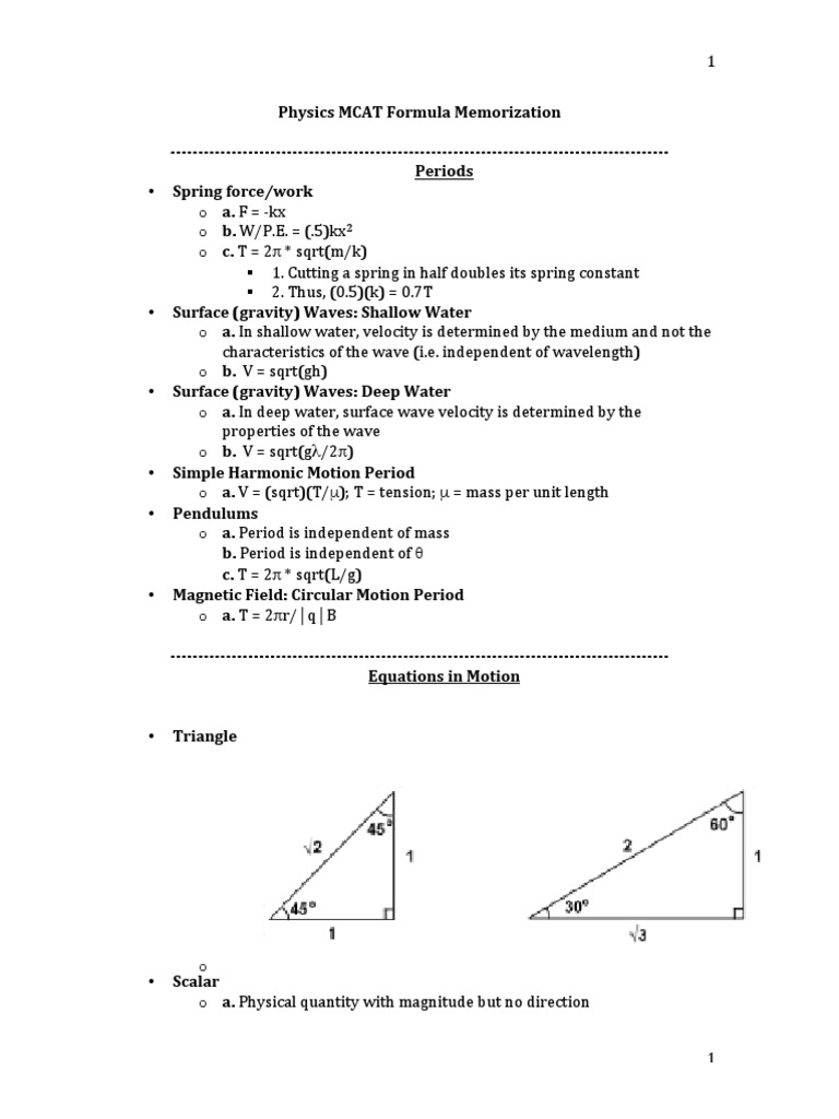 Physics MCAT Formula Memorization-1 PDF | PDF | Lens (Optics) | Waves