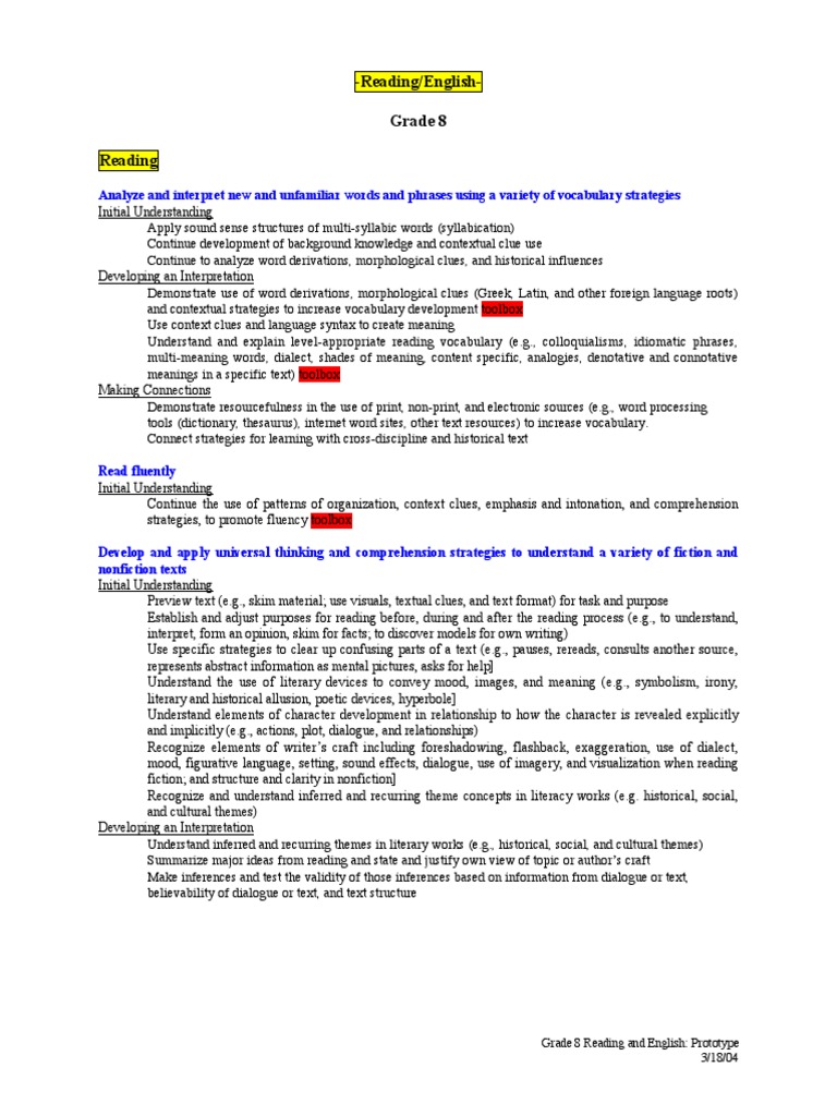 Reading/English-Grade 8 Reading | PDF | Writers | Reading Comprehension