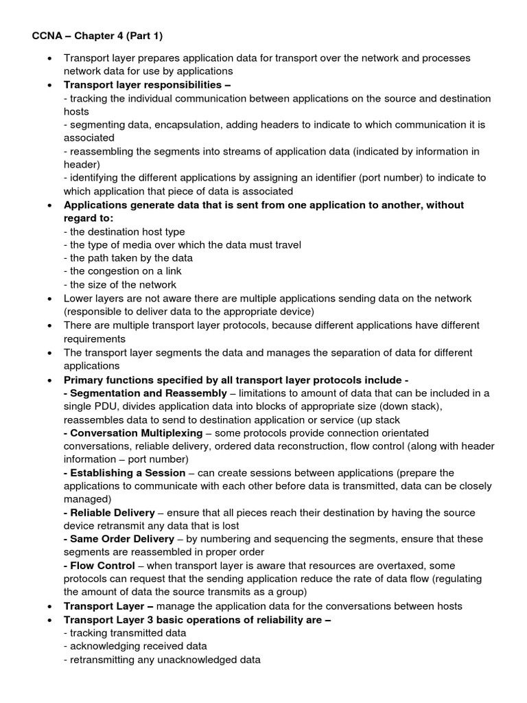Ccna 1 Chapter 4 Summary Pdf Transmission Control Protocol Port Computer Networking