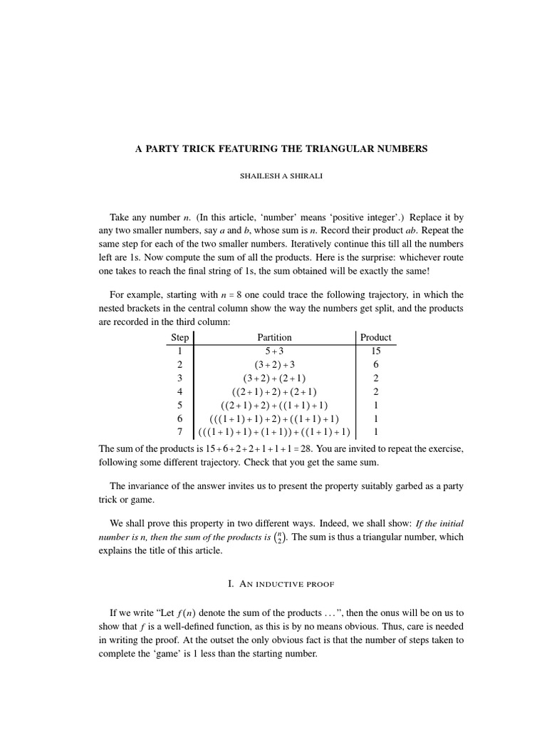 A Party Trick Featuring The Triangular Numbers | PDF | Discrete ...