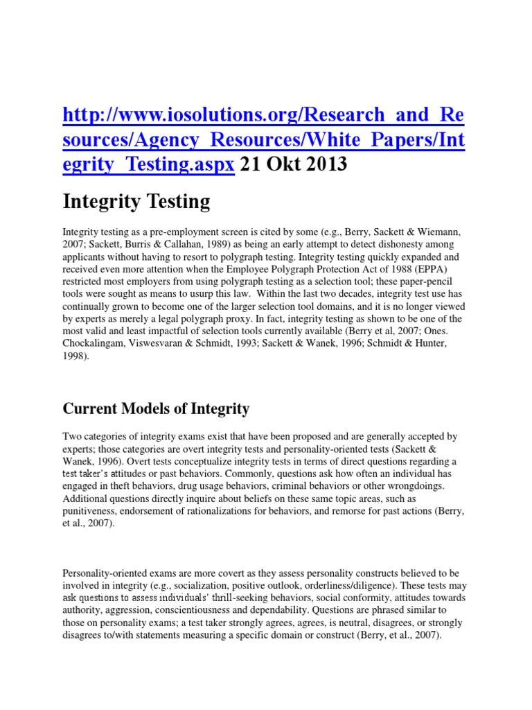 integry testing.docx | Integrity | Test (Assessment)