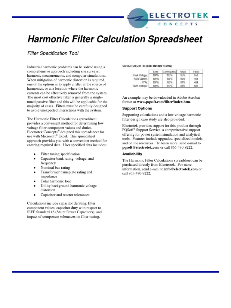 Harmonic Filter Calculation Spreadsheet | PDF | Electronic Filter ...
