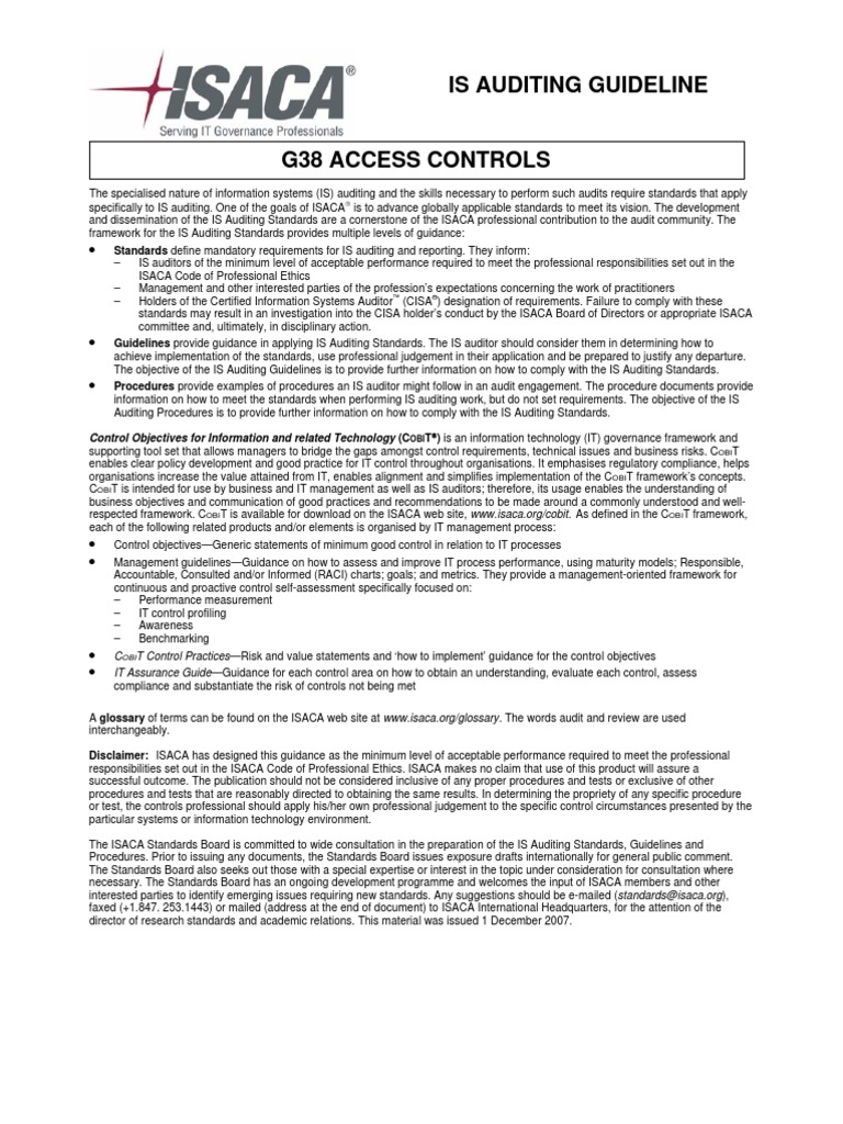 Access Controls | PDF | Internal Control | Cobit