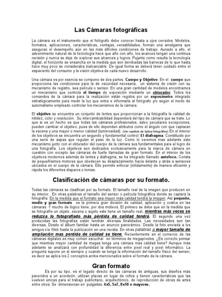 Las Cámaras fotográficas | PDF | Lente de la cámara | Cámara