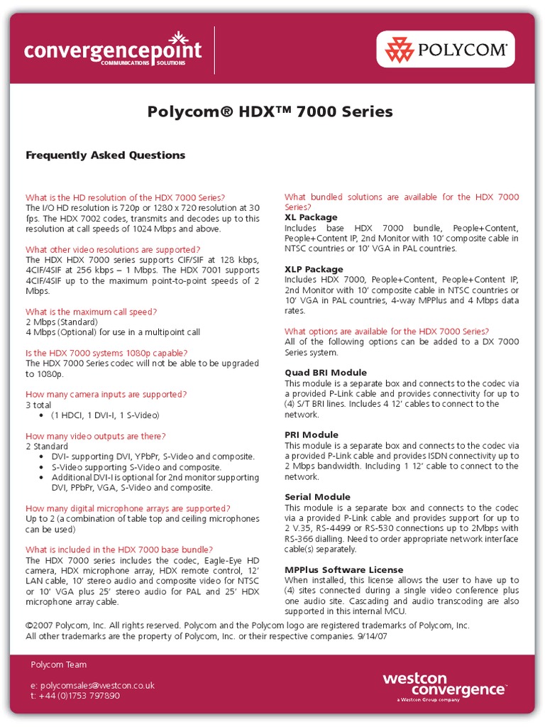 Polycom HDX 7000 Faq | PDF | Videoconferencing | Display Resolution