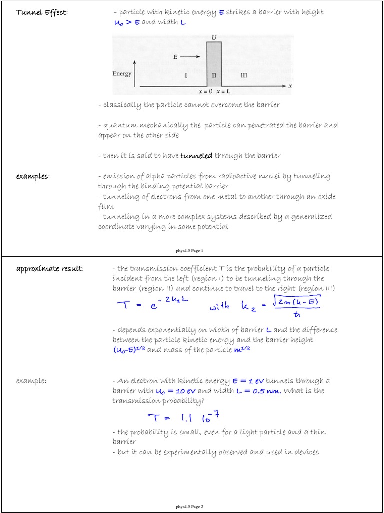 PHYS4 Lecture05v4 2page PDF | PDF | Quantum Tunnelling | Wave Function