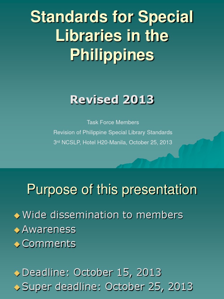 Philippine Special Library Standards 2013 | PDF | Librarian | Libraries