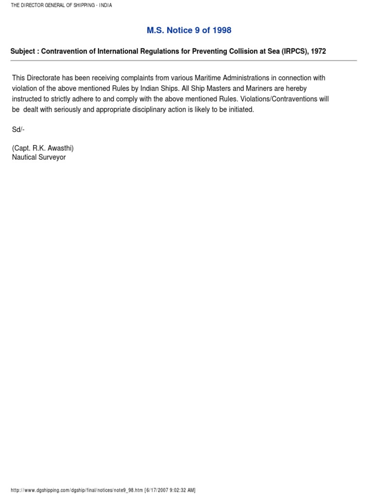 M.S. Notice 9 of 1998: Subject: Contravention of International ...