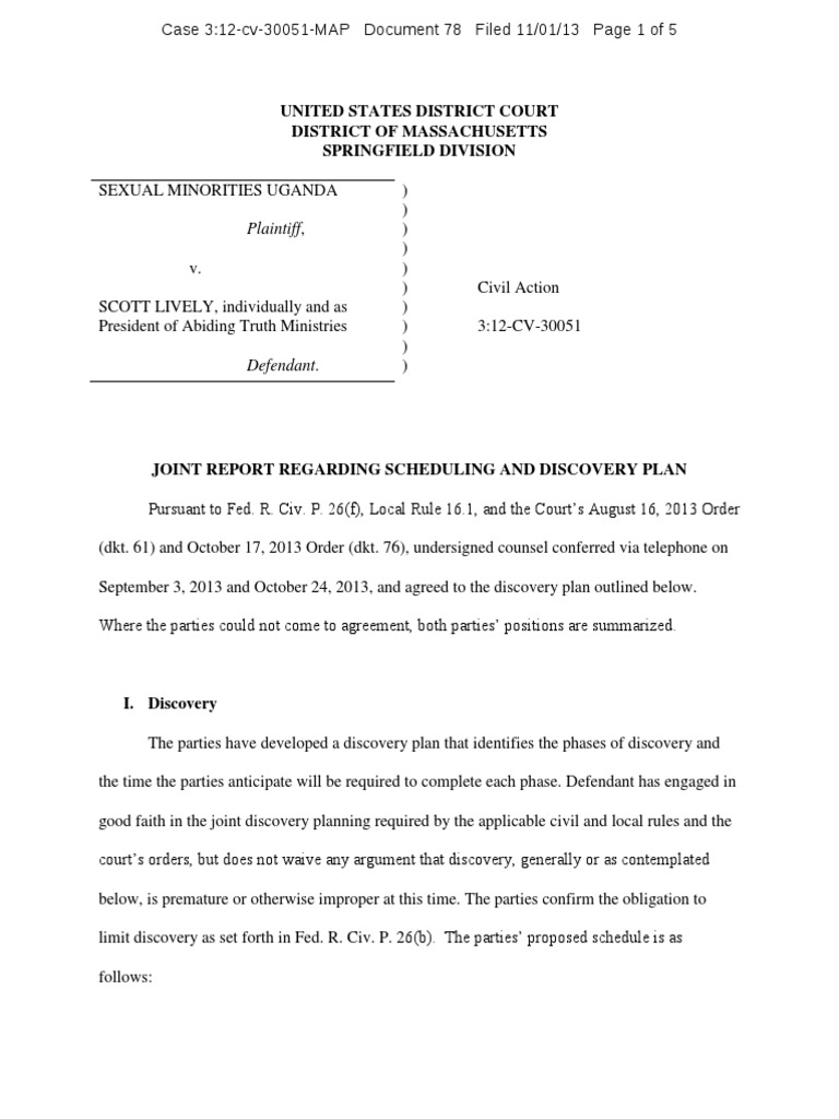 United States District Court District of Massachusetts Springfield ...