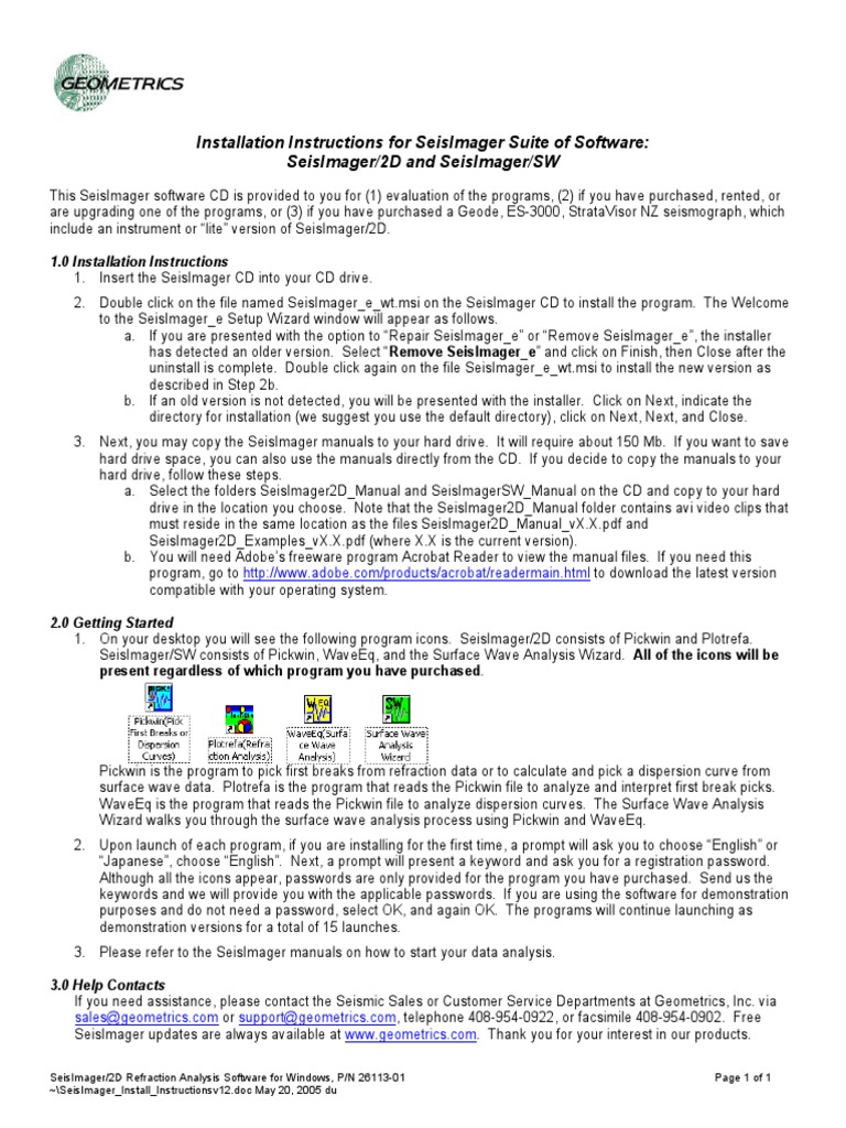 Installation and Getting Started Instructions for the SeisImager Suite of Seismic Refraction and ...