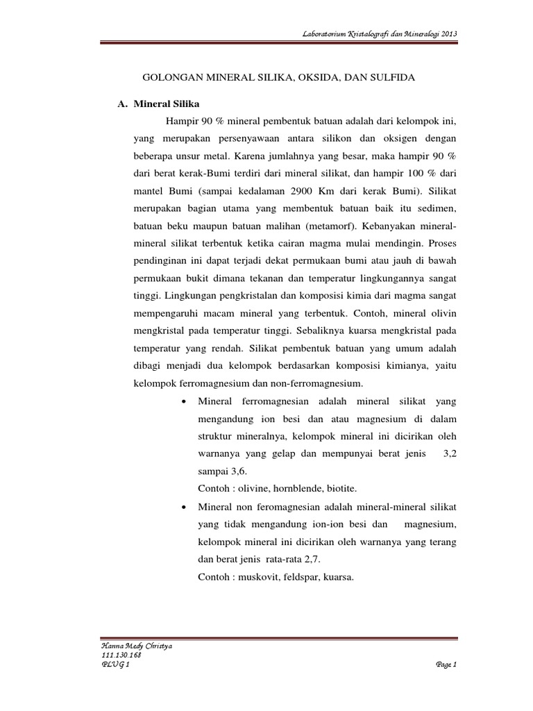 Golongan Mineral Silika, Oksida, Dan Sulfida | PDF | Sains & Matematika ...