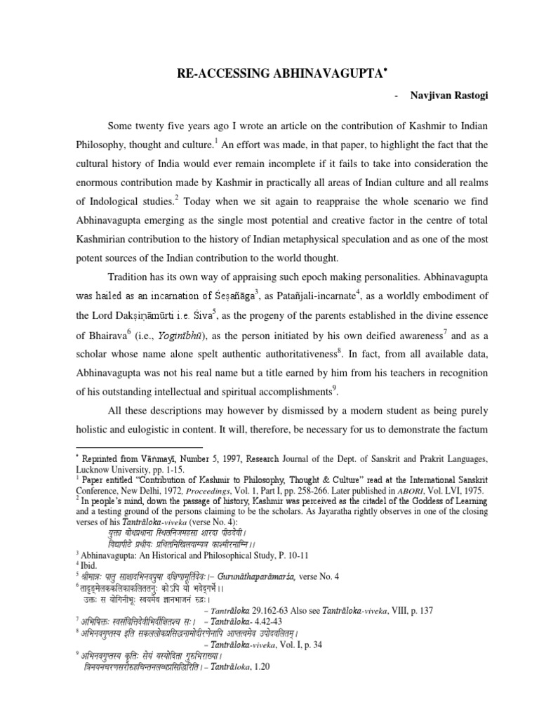 Reaccessing Abhinavagupta - Navjivan Rastogi | PDF | Tantra | Epistemology