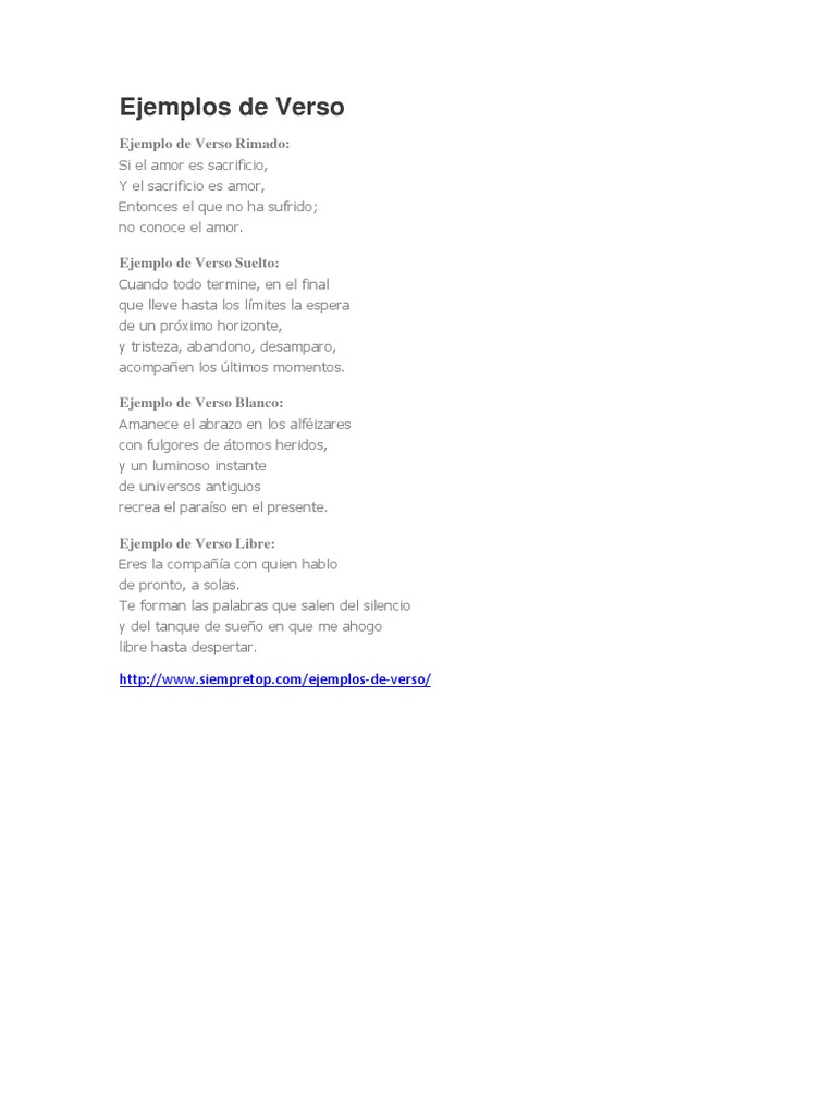 Ejemplos de diferentes tipos de versos: rimado, suelto, blanco y libre ...
