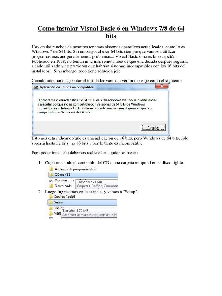 Instalar VB6 en Windows 7/8 64 bits | PDF | Computación de 64 bits | Microsoft Windows