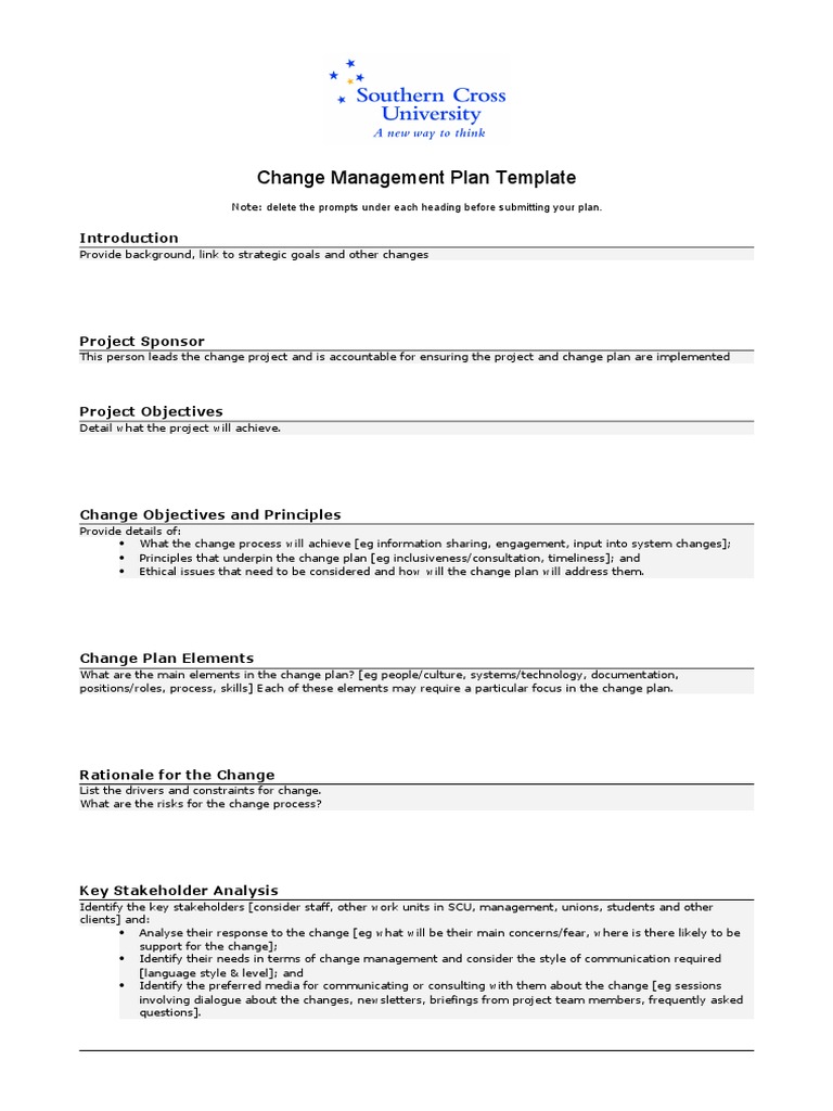 Change Management Plan Template | PDF | Change Management | Stakeholder ...