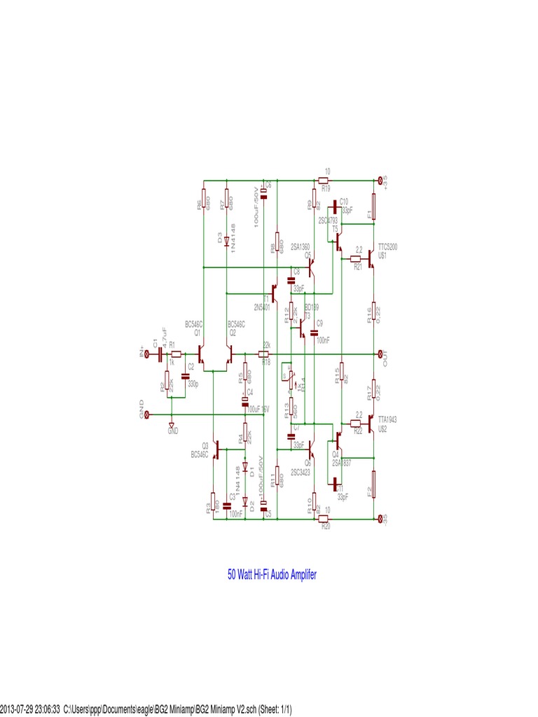 50W Hi-Fi Audio Amplifier Schematic | PDF