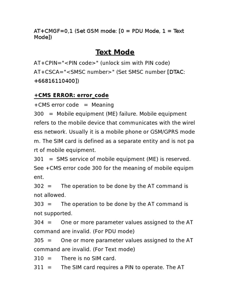 AT+ Command Sms | PDF | Subscriber Identity Module | Short Message Service