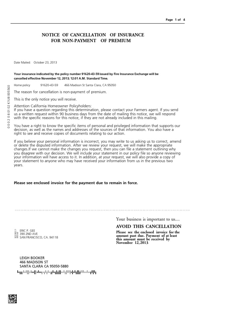 Home Insurance Cancellation Notice | PDF | Finance & Money Management | Law