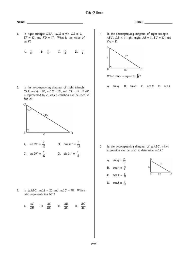 Trigonometry Question Bank | PDF | Sine | Trigonometric Functions