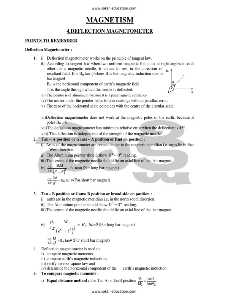 04 4 Deflection Magneto Meter PDF | PDF | Magnetometer | Magnetic Field