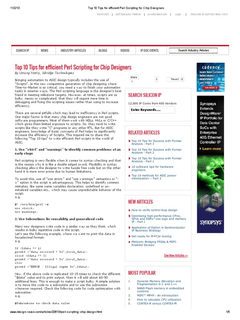 Top 10 Tips For Efficient Perl Scripting For Chip Designers PDF | PDF ... Top 10 Tips For Efficient Perl Scripting For Chip Designers PDF | PDF ...