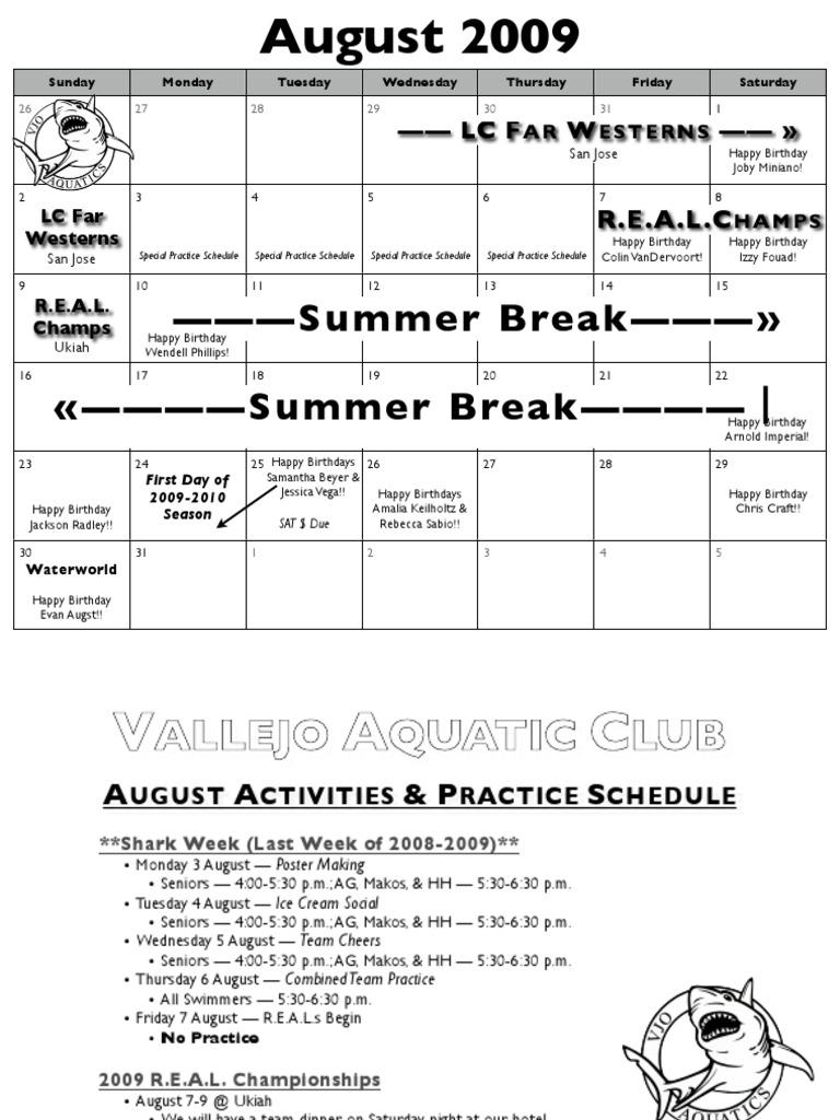 August 2009 Calendar | PDF | Leisure | Sports