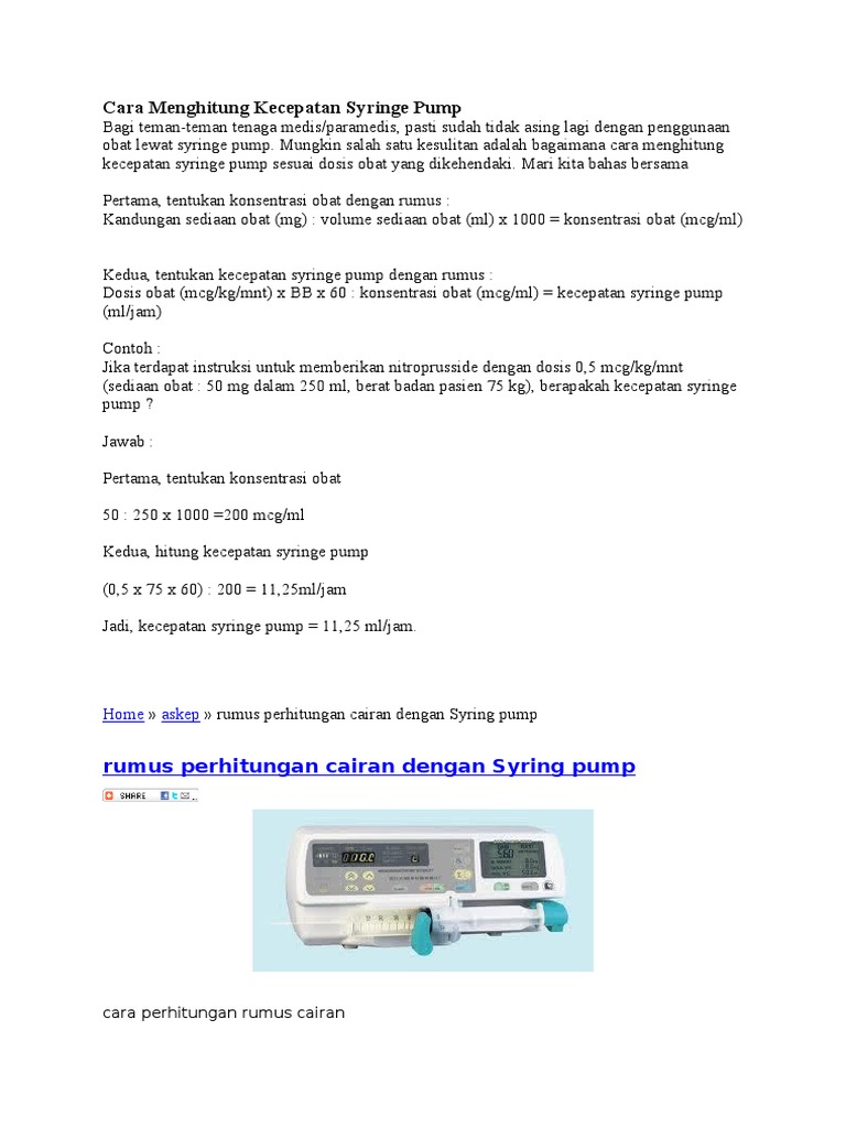 Rumus Hitung Kecepatan Syringe Pump | PDF | Teknologi & Rekayasa