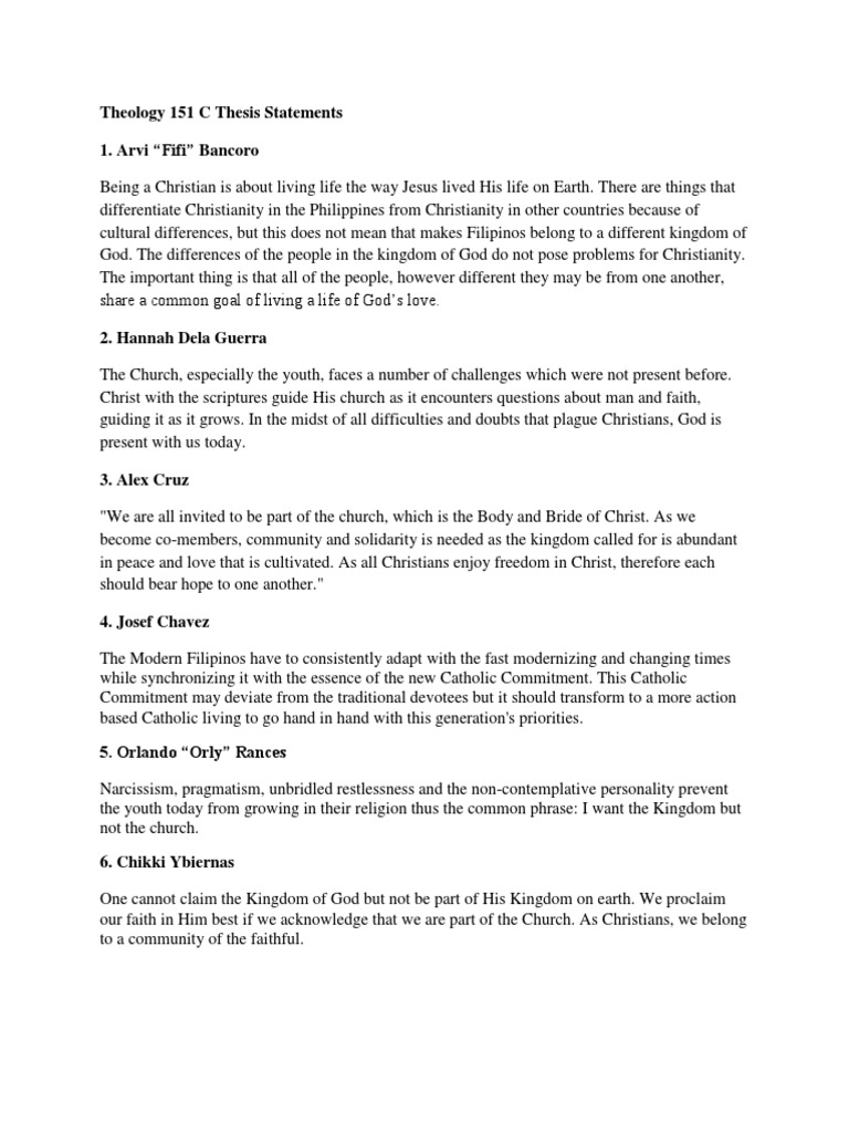 Thesis Statements | PDF | Catholic Church | Jesus