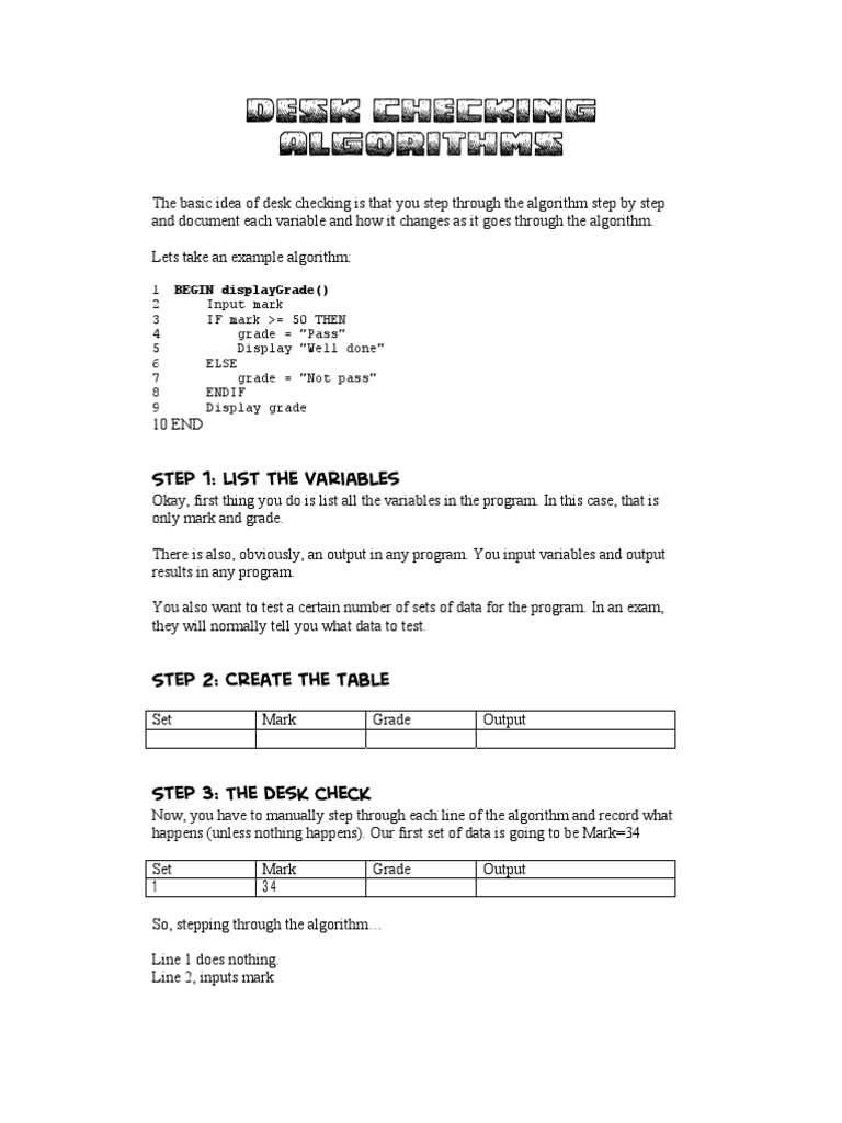 Desk Checking Algorithms | PDF | Algorithms | Algorithms And Data ...