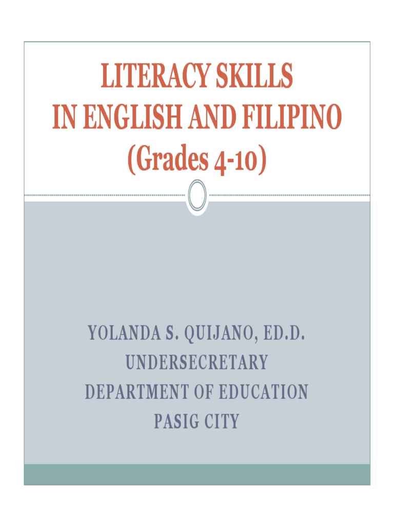 Literacy Skills in English and Filipino PDF | PDF | Literacy | Reading ...