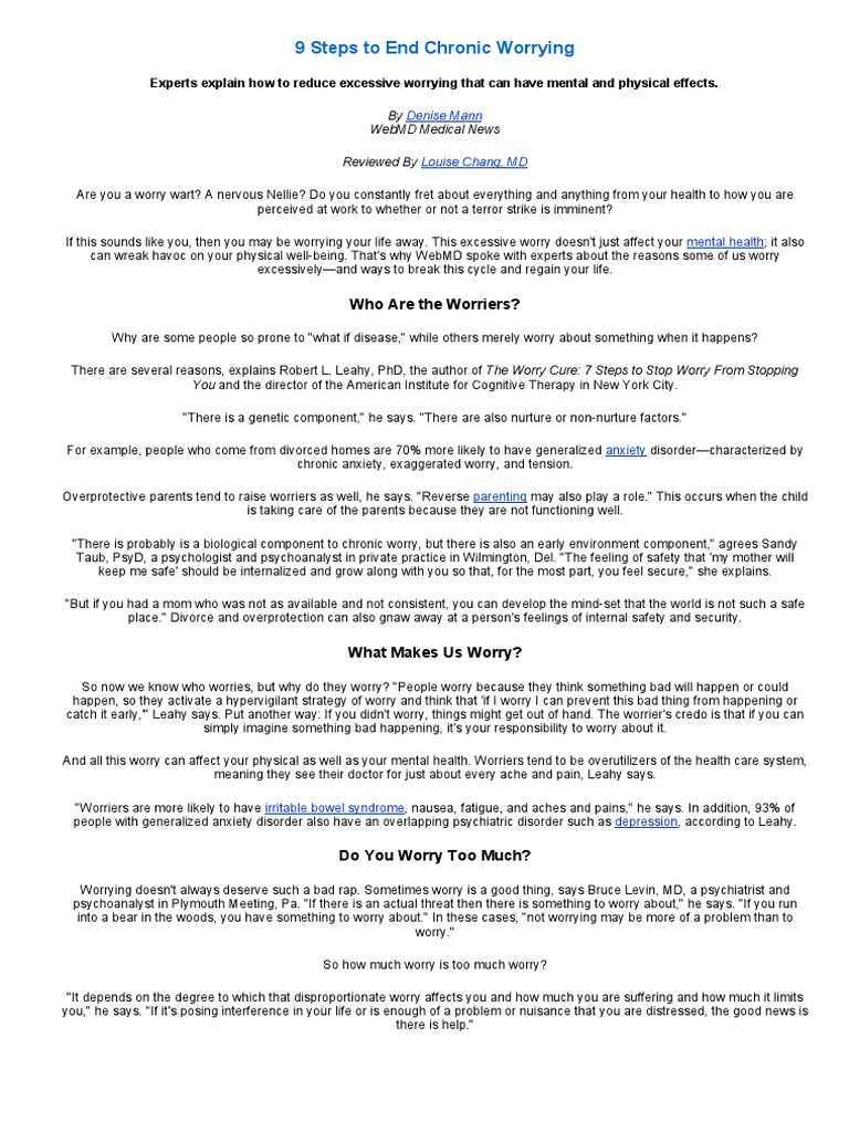 9 Steps To End Chronic Worrying | PDF | Finger | Emotions