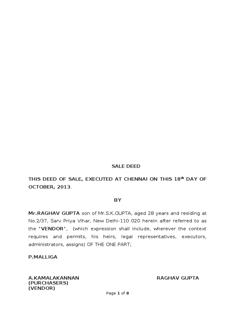 Sale Deed Draft | PDF