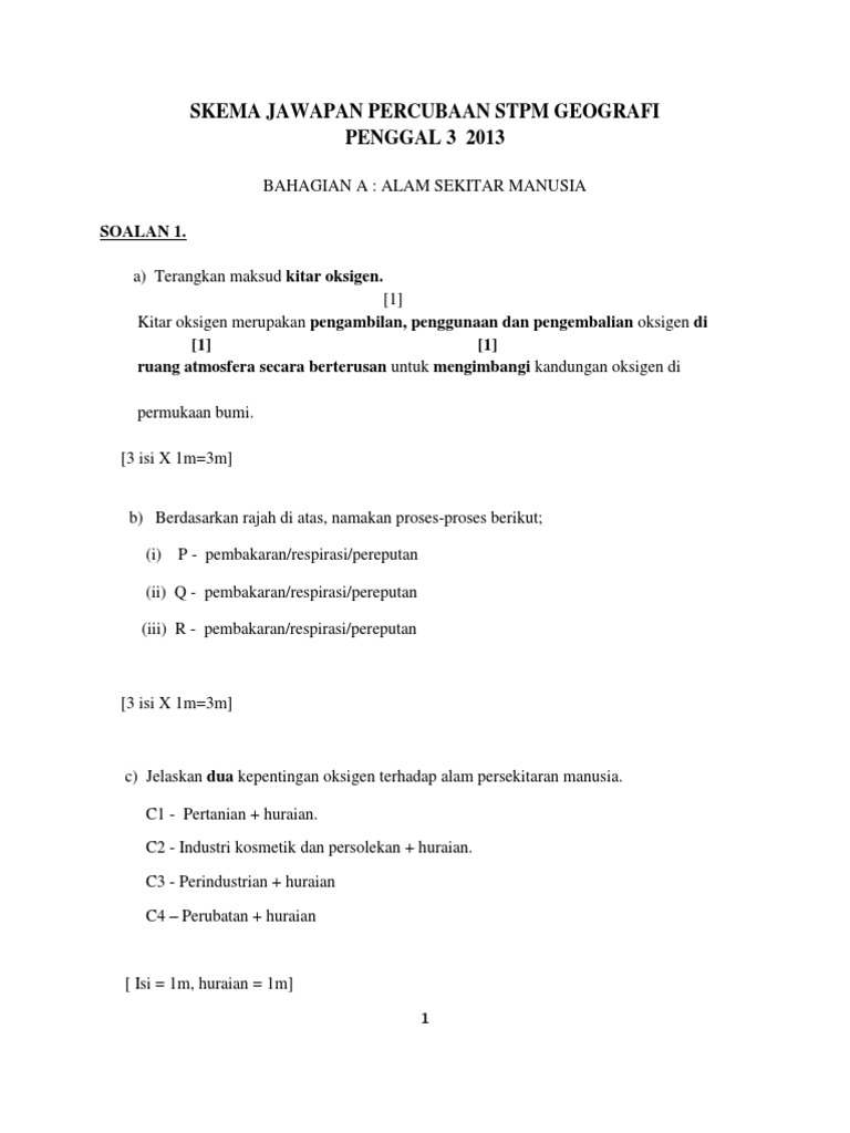 Skema Geografi Percubaan STPM Penggal 3 | PDF