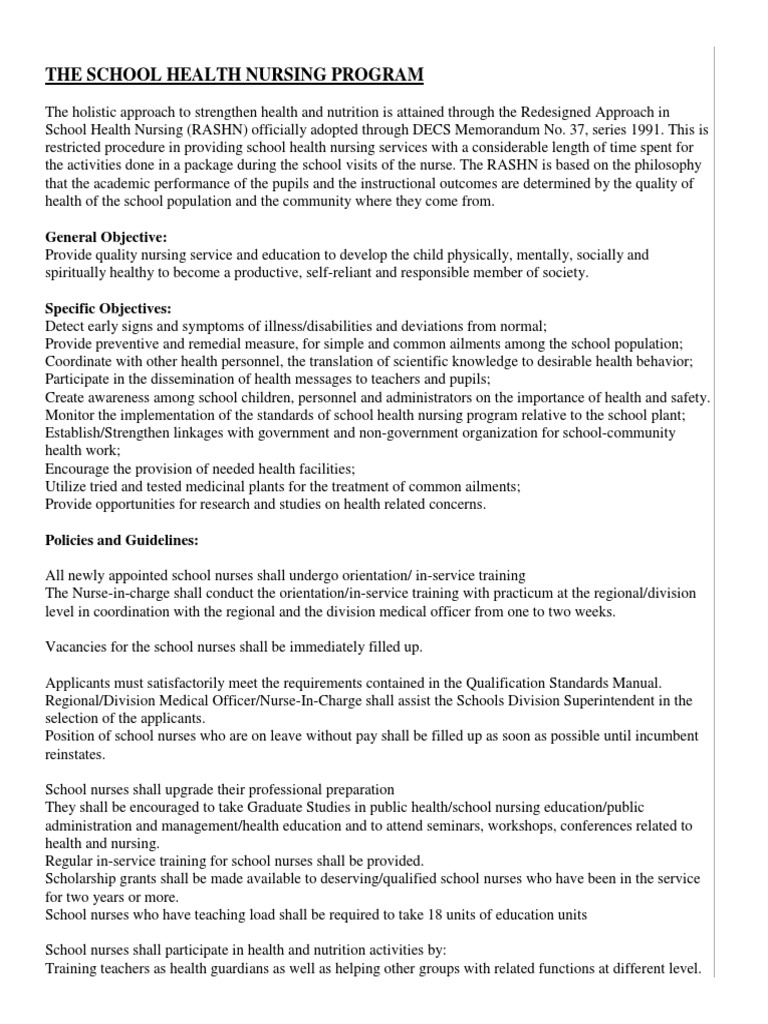 School Health Nursing Program Overview | PDF | Nursing | Health Education