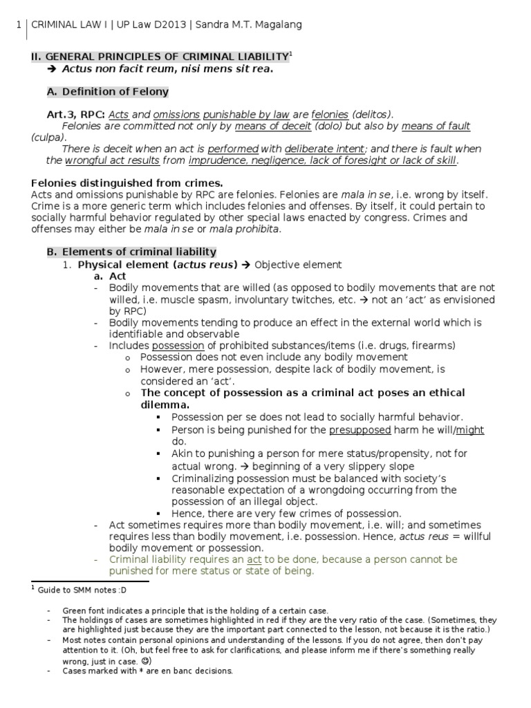 Crim I Reviewer Part II - Criminal Liability | PDF | Mens Rea ...