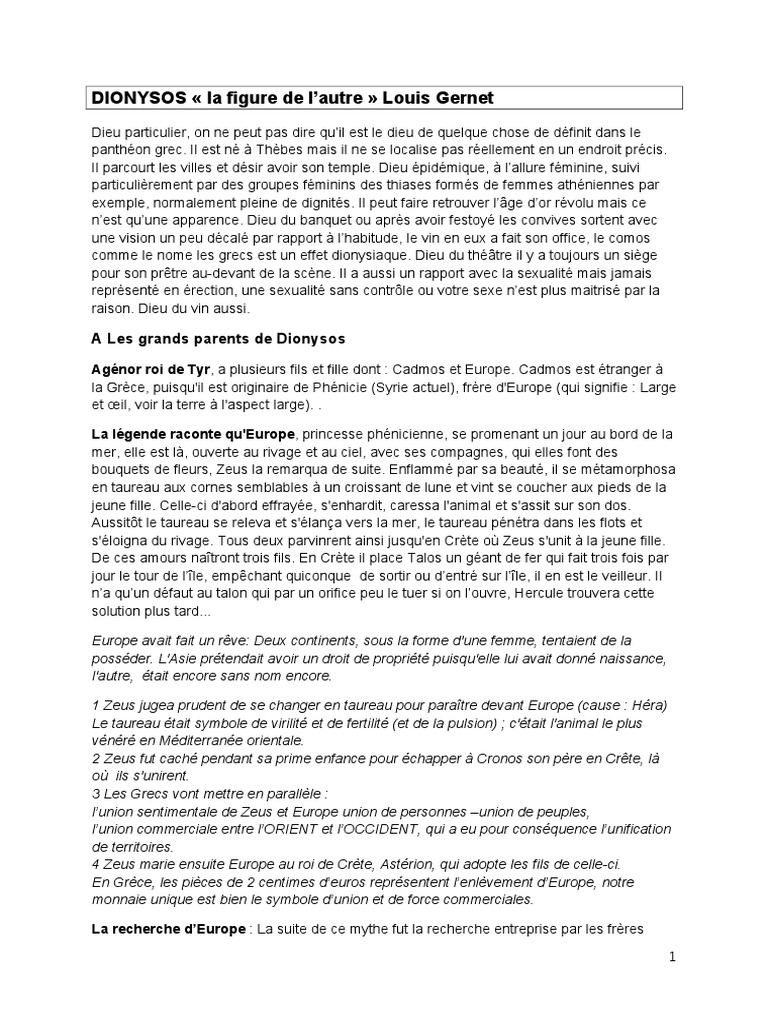 Louis Gernet - Dionysos | PDF | Dionysos | Esthétique