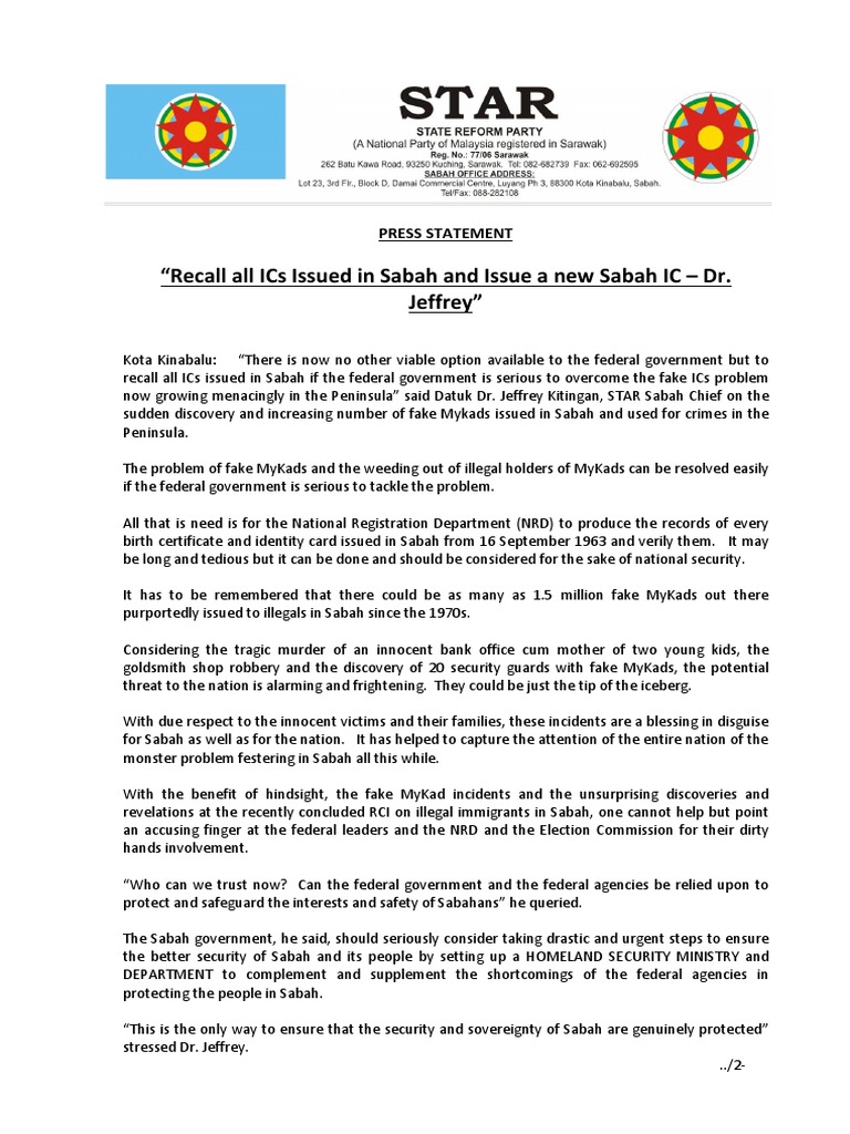 PressRelease-2013-Recall All ICs Issued in Sabah and Issue A New Sabah ...