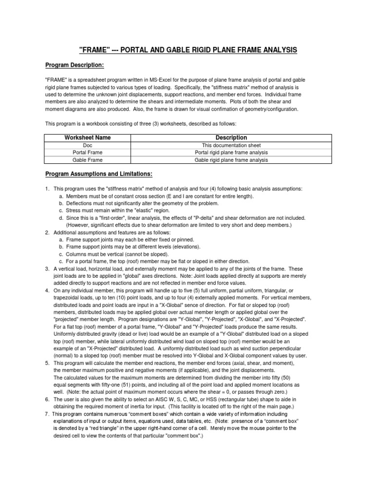 Frame - Portal and Gable Rigid Plane Frame Analysis | PDF | Deformation ...