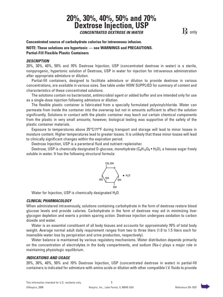 Dextrose Injection IV Solution PDF | PDF | Intravenous Therapy | Glucose